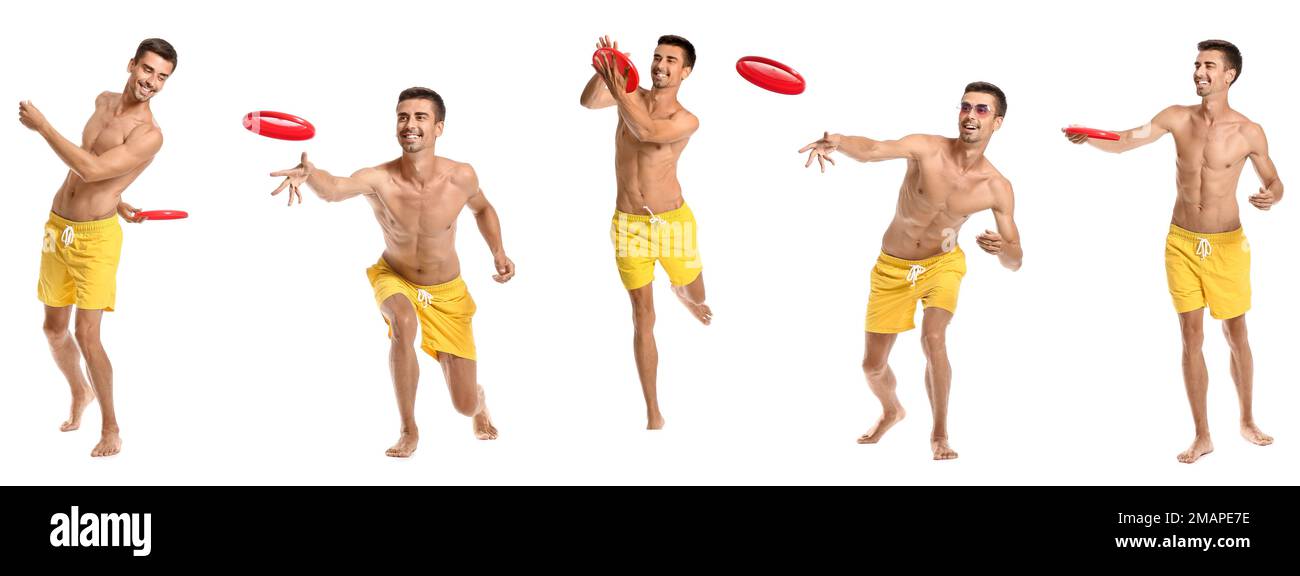 Man throwing frisbee beach hi-res stock photography and images - Alamy