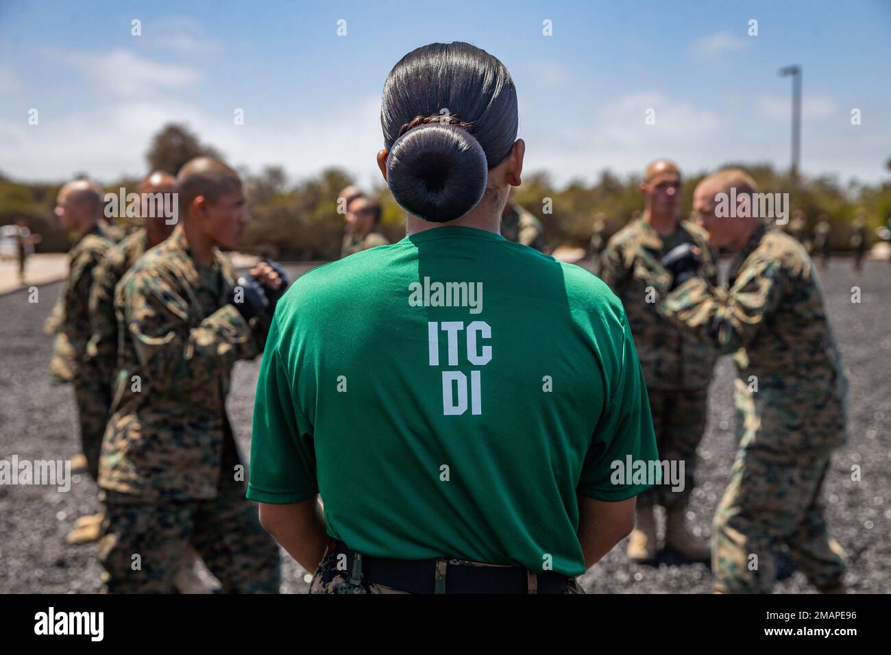 A U.S. Marine Corps drill instructor with Instruction Training Company ...