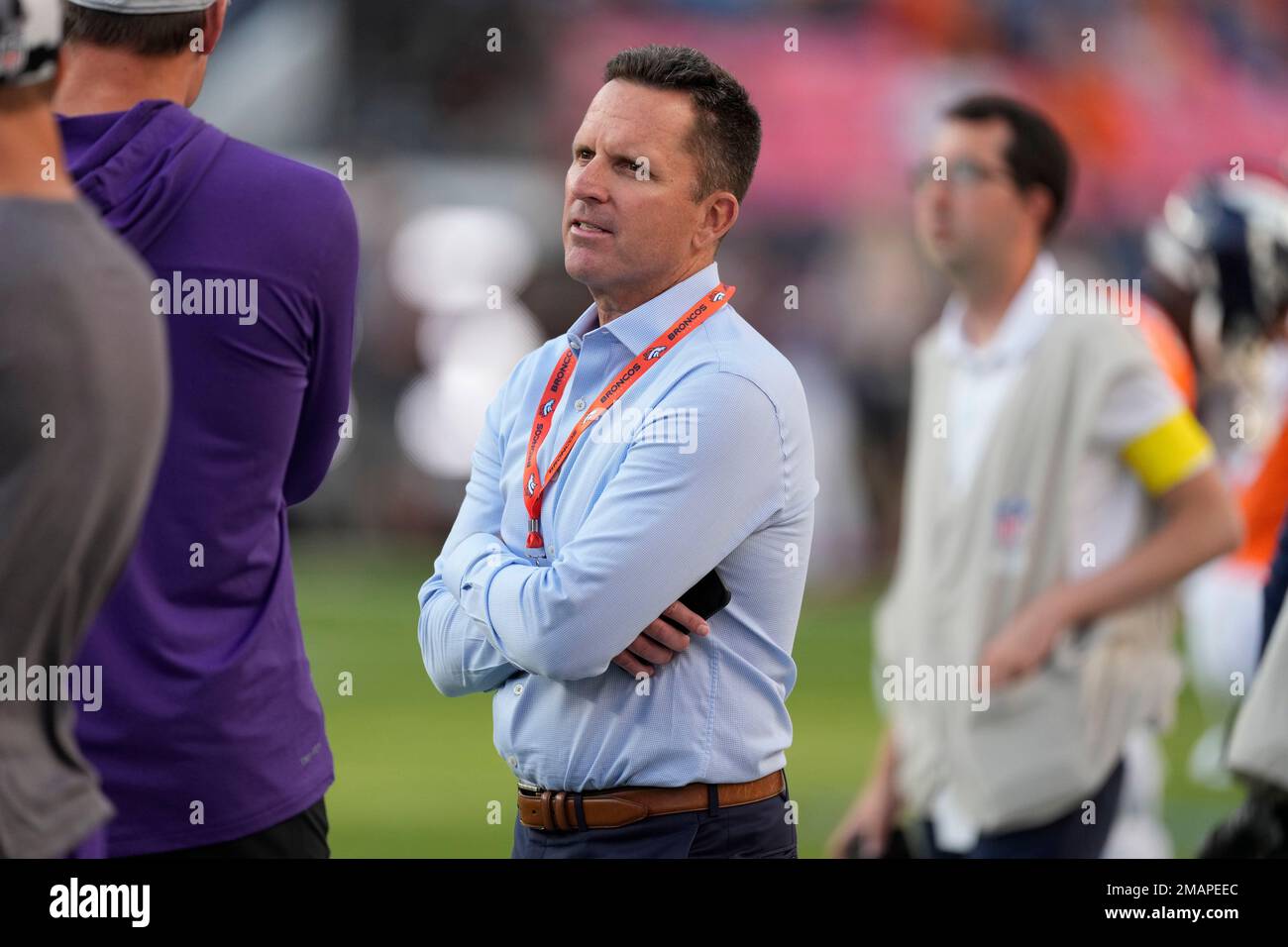 Denver Broncos general manager George Paton during an NFL preseason ...