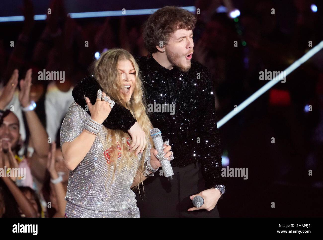 Fergie, left, and Jack Harlow perform "First Class" at the MTV Video ...