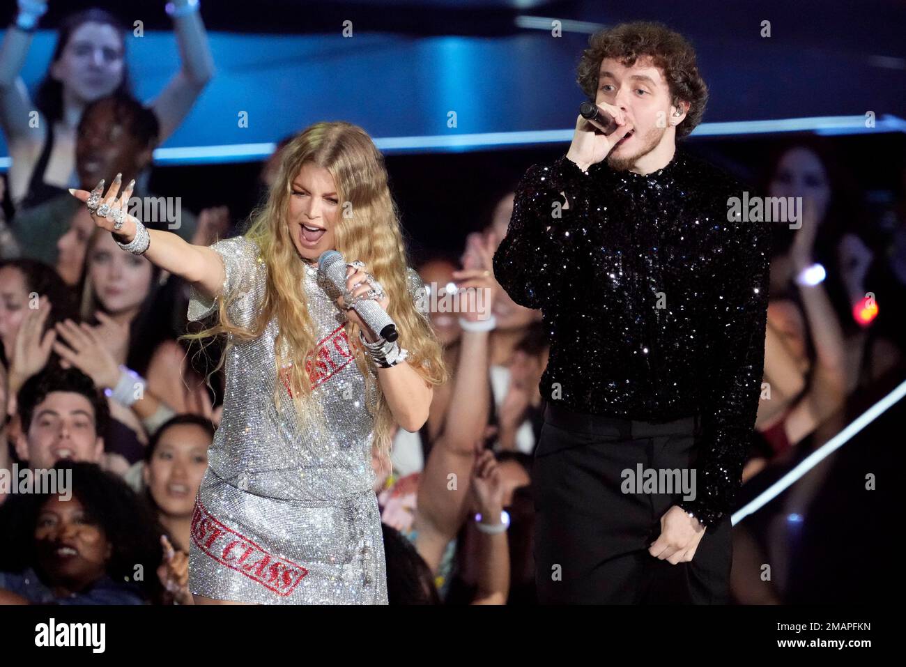 Fergie, left, and Jack Harlow perform "First Class" at the MTV Video ...