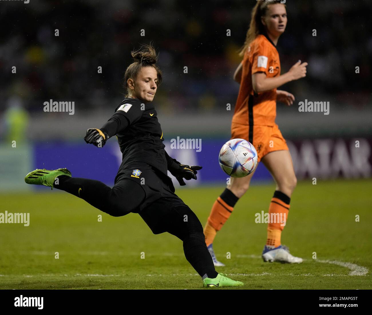 Brazil's goalkeeper Gabi Barbieri clears the football during a Women's ...