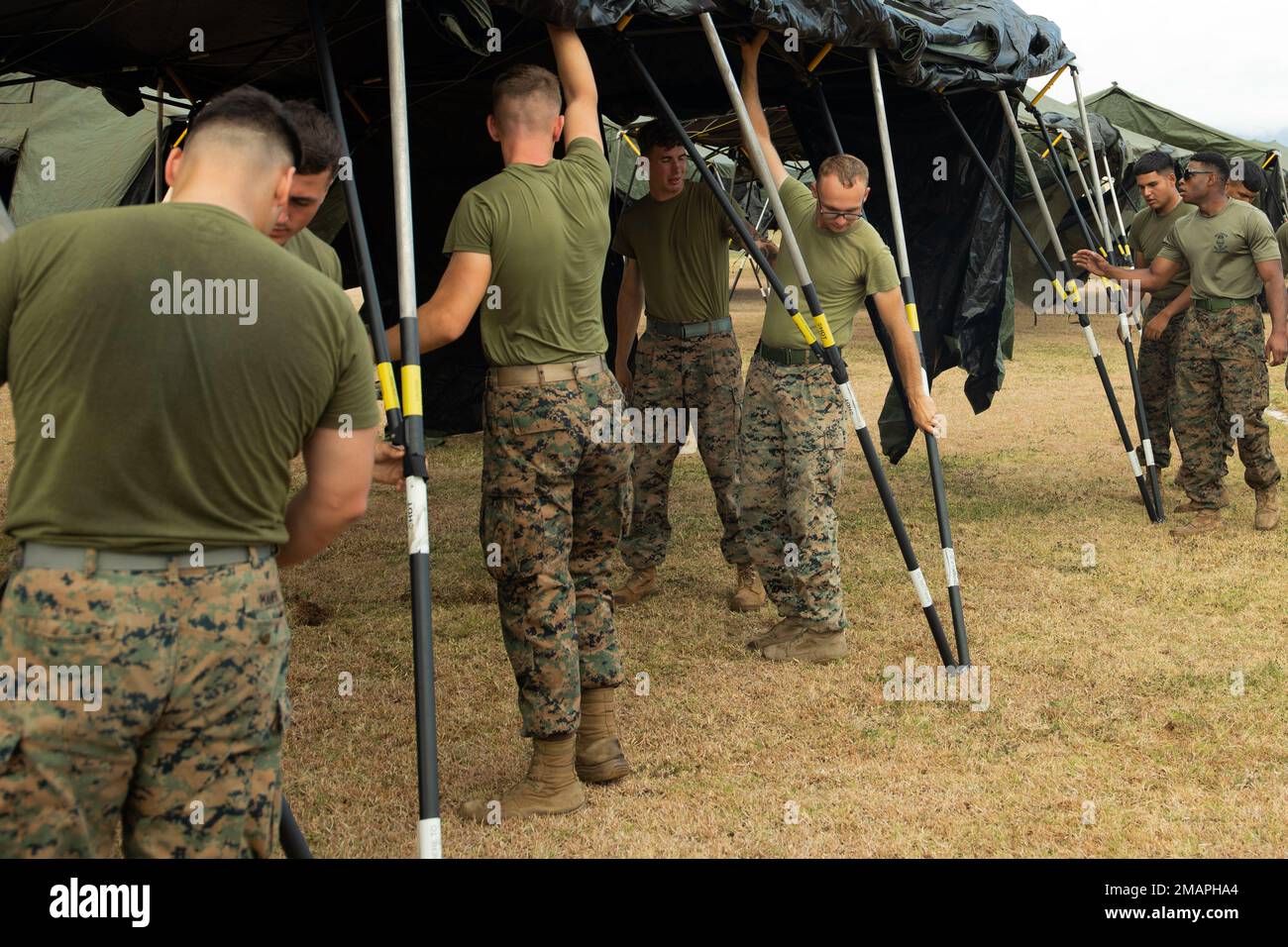 U.S. Marines with Combat Logistics Company 33 set up the HDT Base-X ...