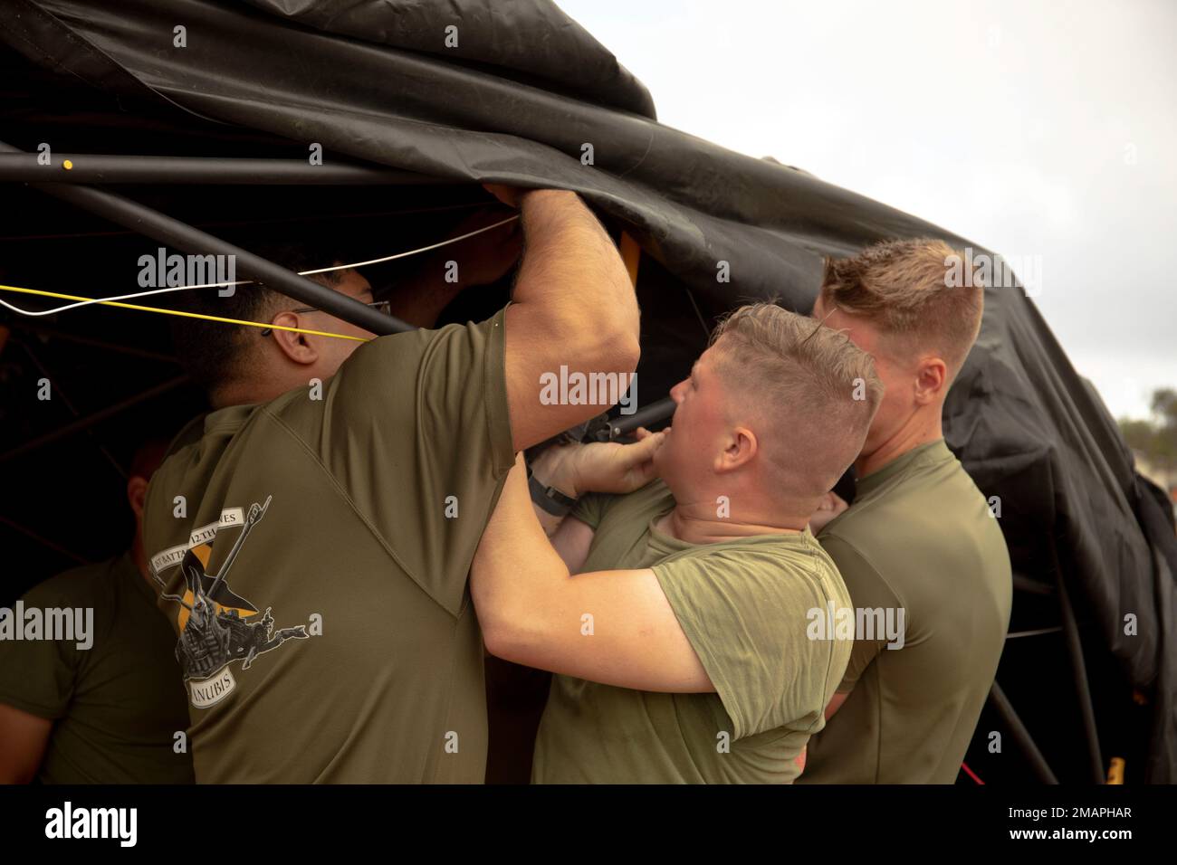 U.S. Marines with Combat Logistics Company 33 set up the HDT Base-X ...