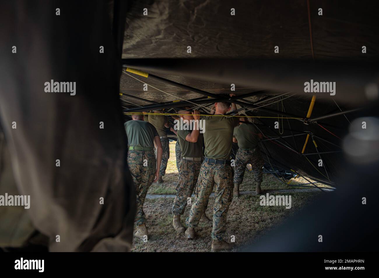 U.S. Marines with Combat Logistics Company 33 set up the HDT Base-X ...