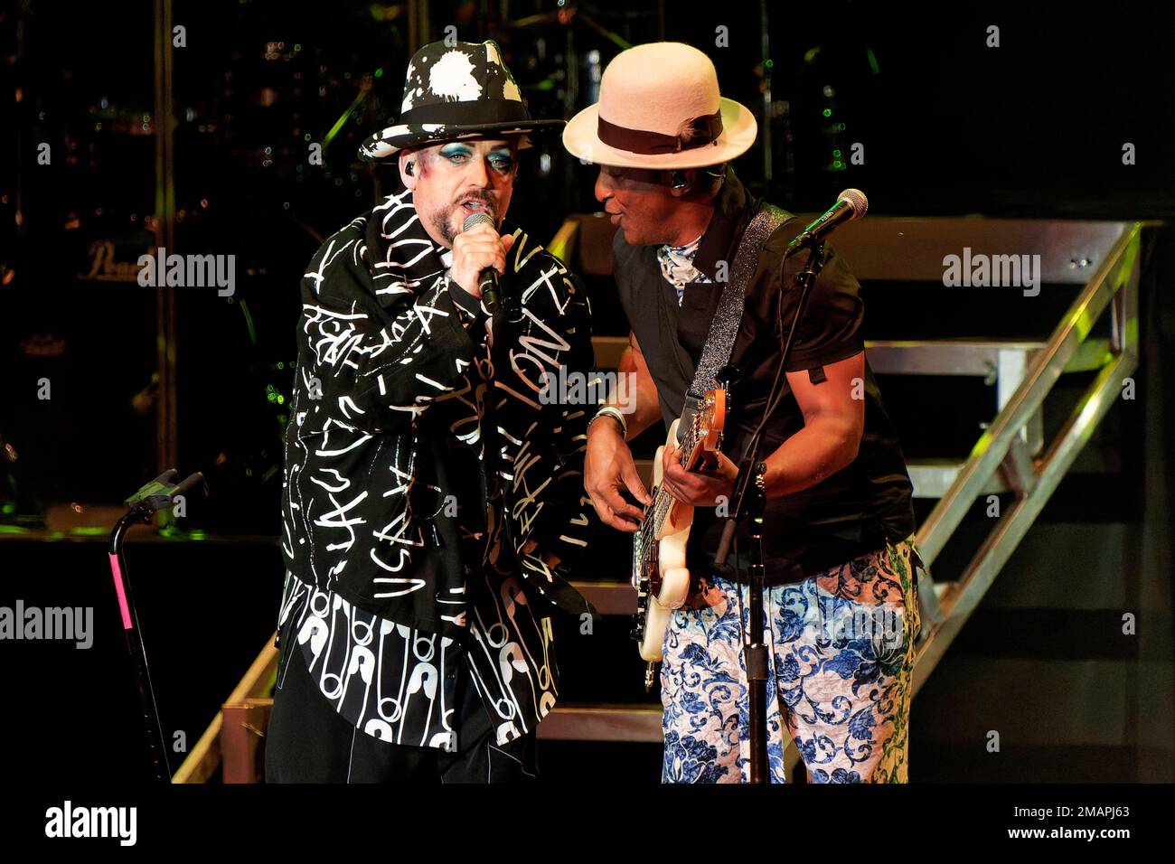 Boy George, left, and Mikey Craig of the band Culture Club, perform at ...