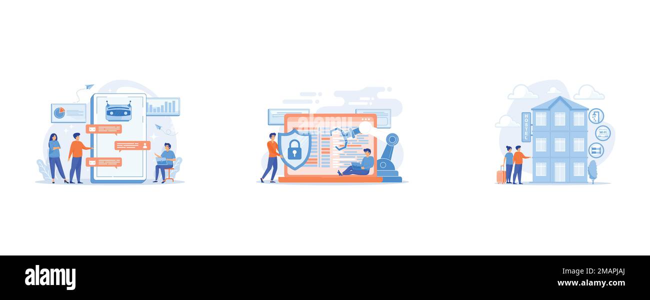 Customers chat with chatbot on smartphone screen with speech bubbles ...