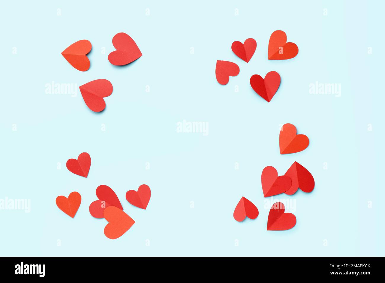 Frame made of paper hearts on blue background. Valentines Day ...