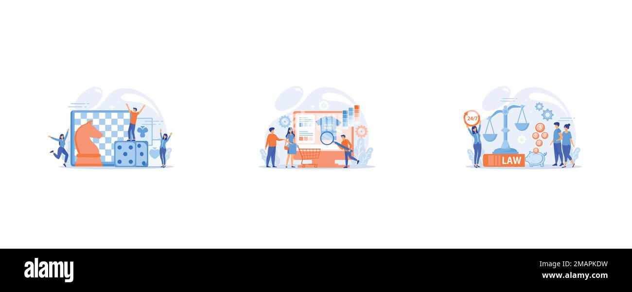 Entertainment of tiny people playing and winning chess, game cards and ...