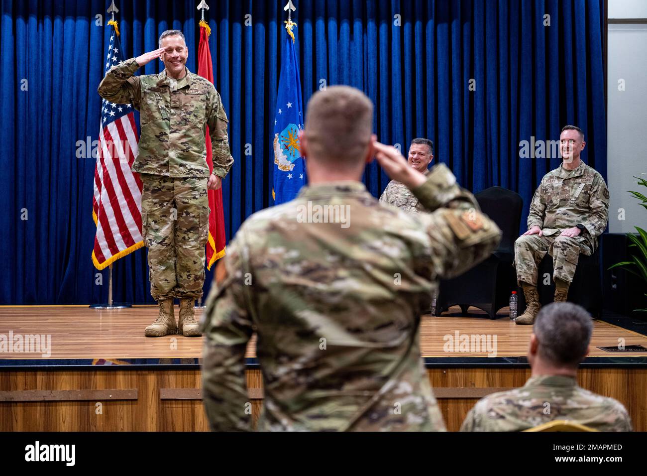 Col. Scott Carbaugh, incoming 39th Medical Group commander, renders his ...