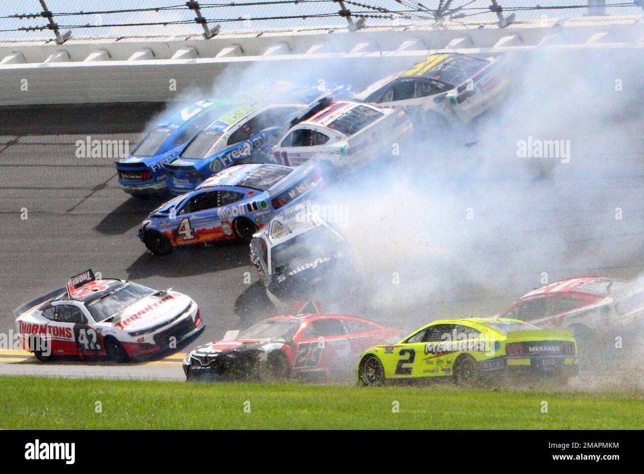 Chris Buescher (17), Daniel Suarez (99), Denny Hamlin (11), Justin ...