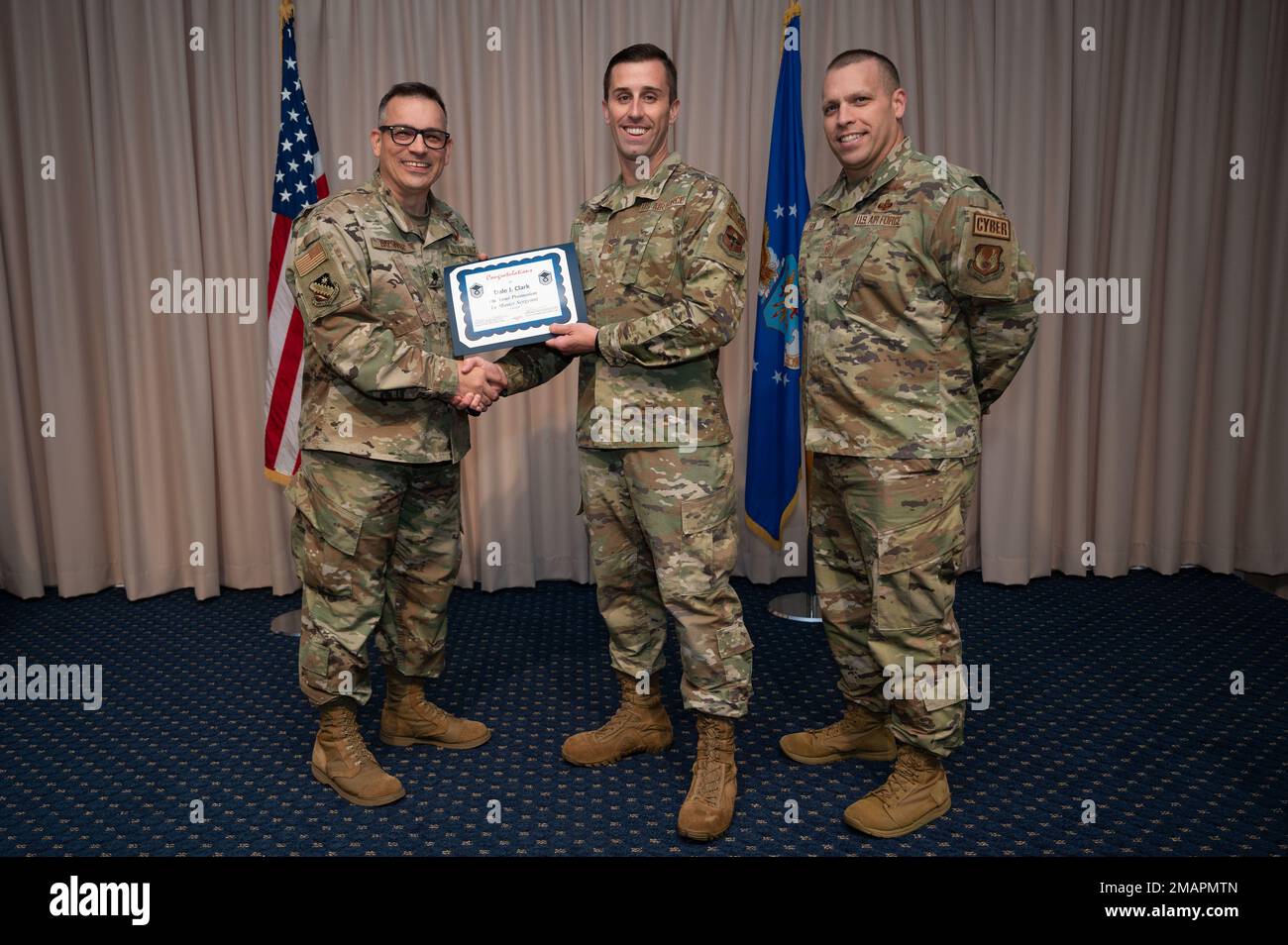 Lt. Col. Richard Baysinger, left, 66th Air Base Group deputy commander ...