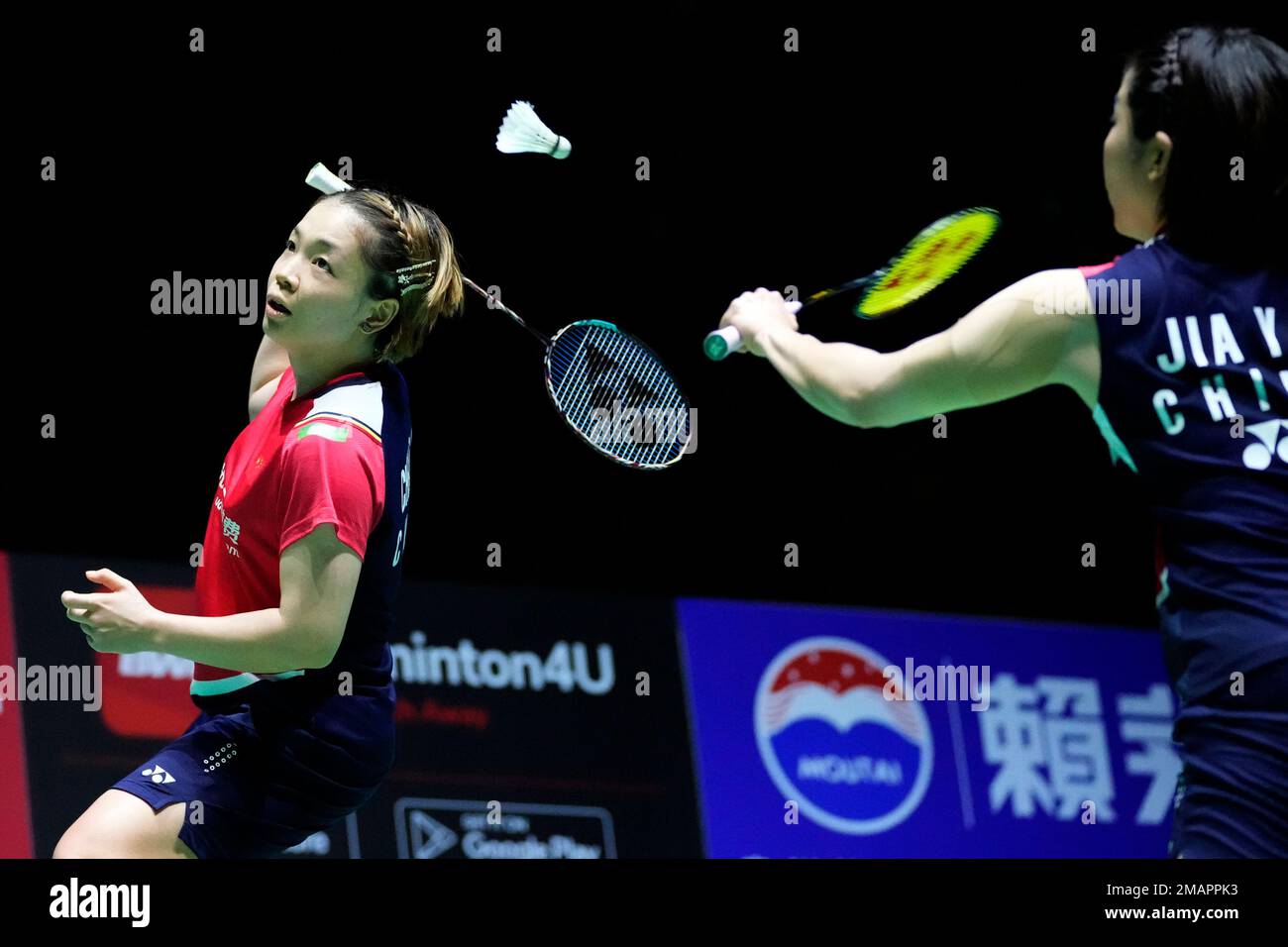 Chen Qing Chen, left, and Jia Yi Fan of China compete against South Korea's Kim So-yeong and ...