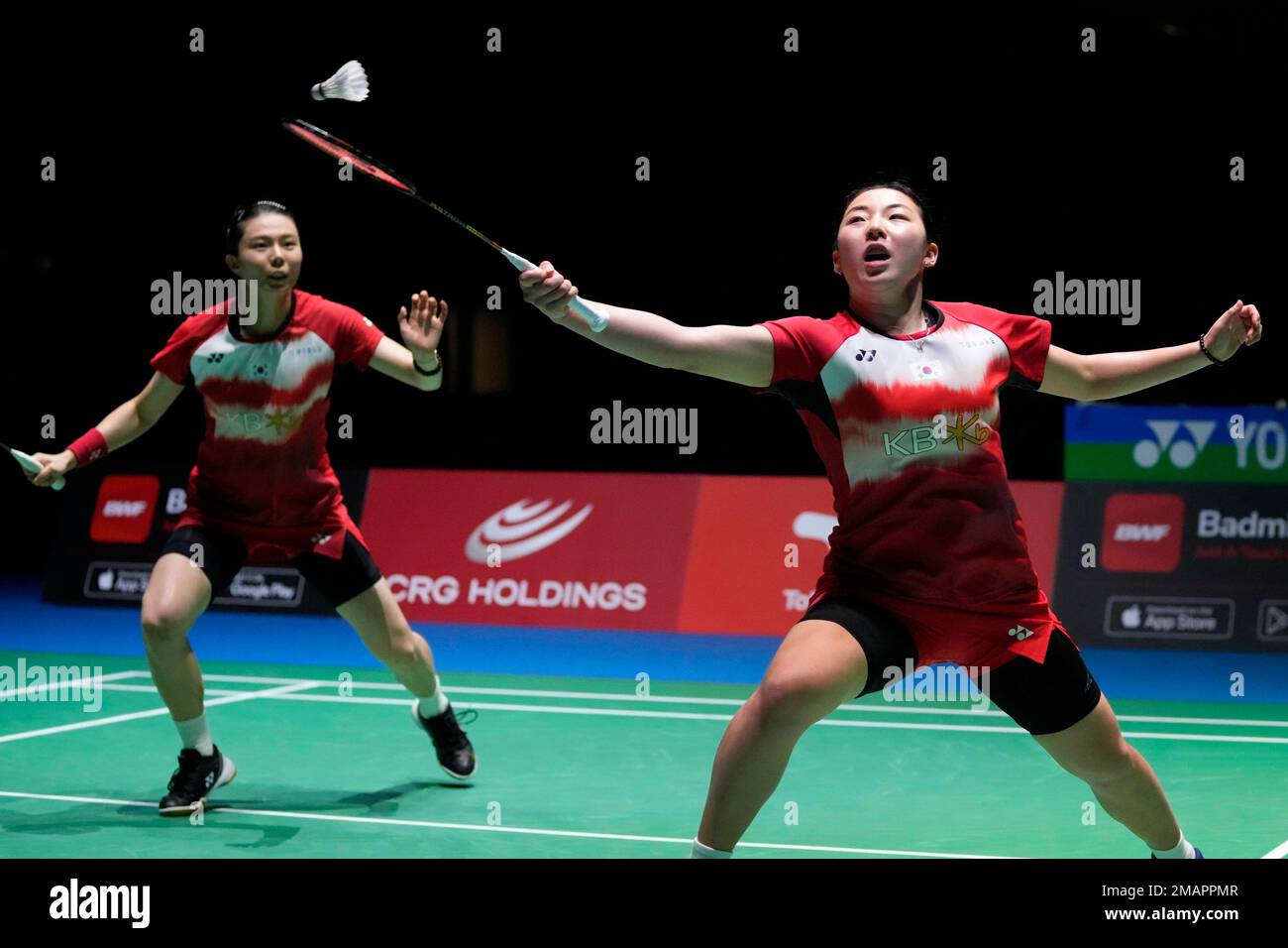South Korea's Kim So-yeong, left, and Kong Hee-yong compete against Chen Qing Chen and Jia Yi ...