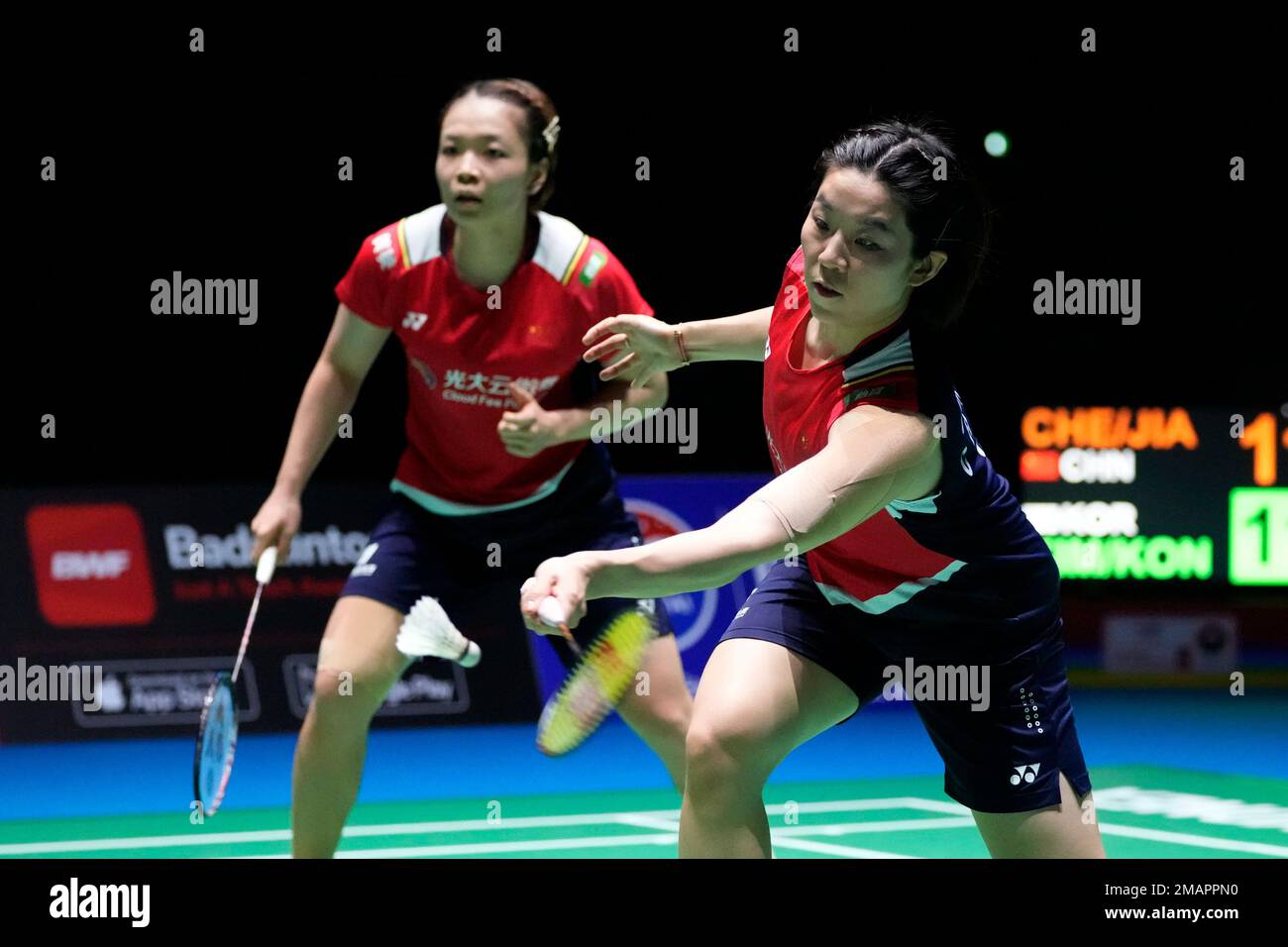 Chen Qing Chen, left, and Jia Yi Fan of China compete against South Korea's Kim So-yeong and ...