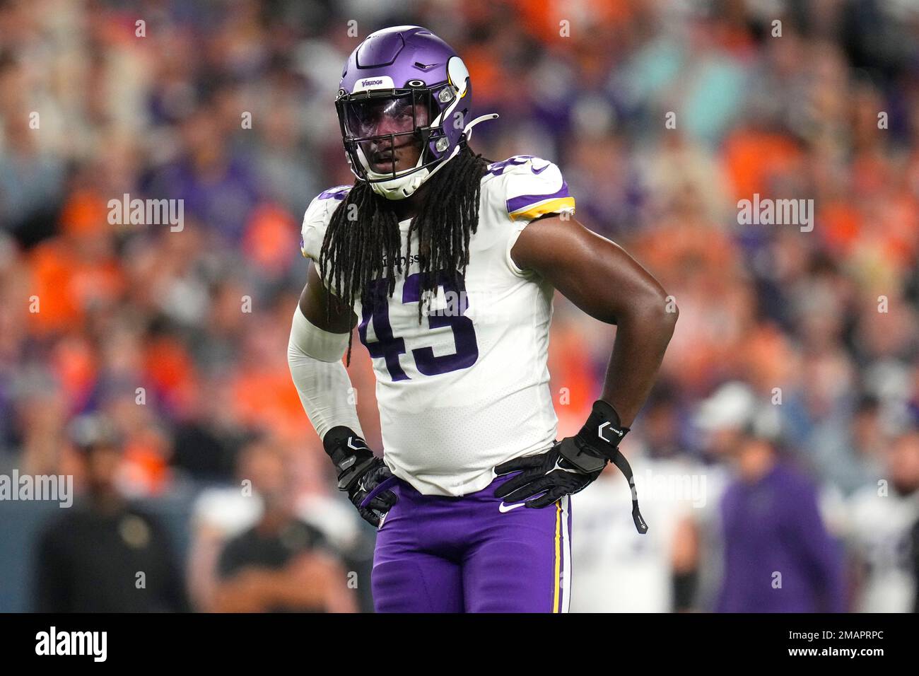 Minnesota Vikings linebacker Luiji Vilain (43) against the Denver ...