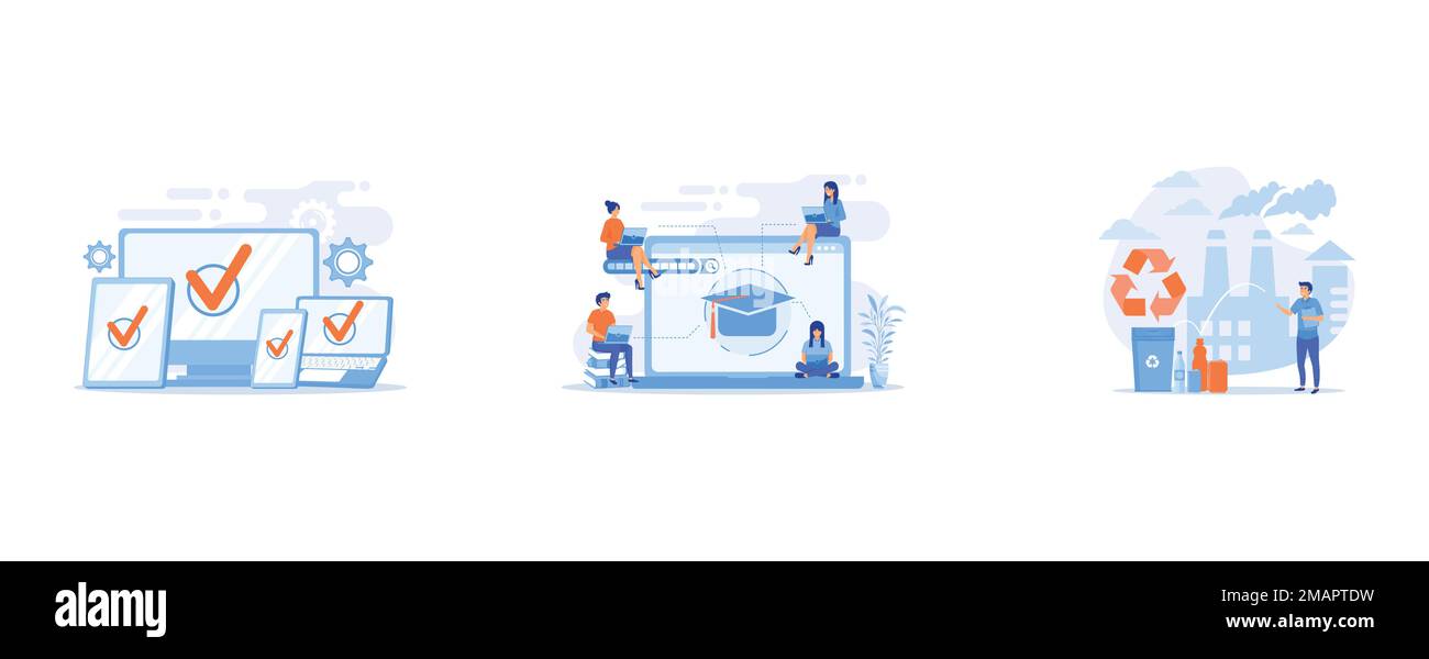 Cross platform devices, Students with laptops studying and huge laptop ...