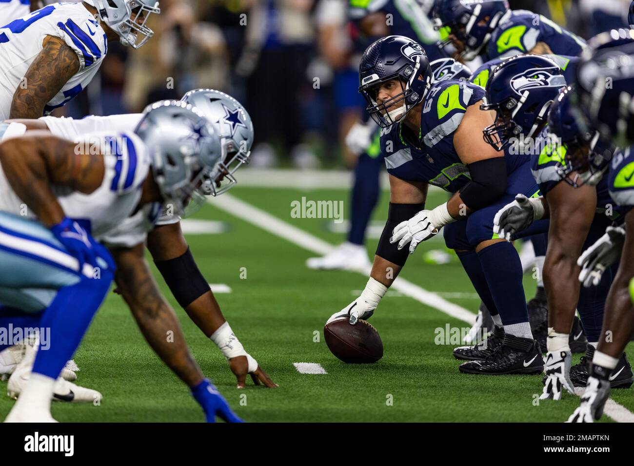 Seattle Seahawks center Austin Blythe (63) and his teammates lineup ...