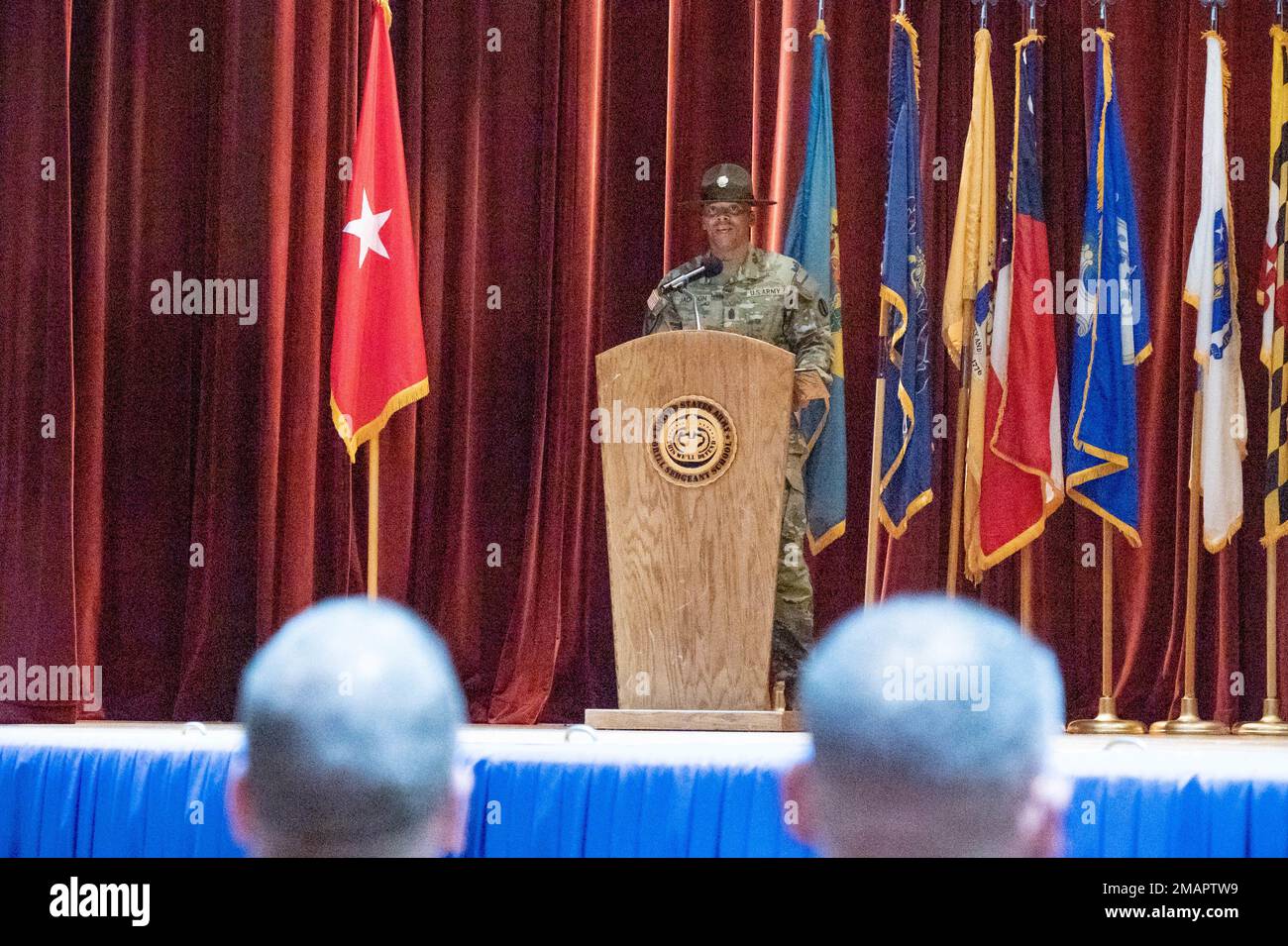 Command Sgt. Maj. Rickey G. Jackson speaks to attendees during his ...