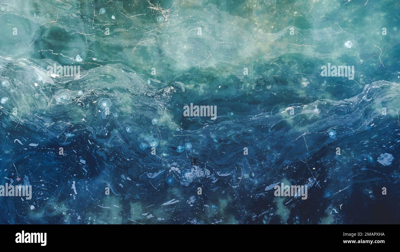 Aerial view of mucilage on the sea. Dirty sea with toxic poisonous ...