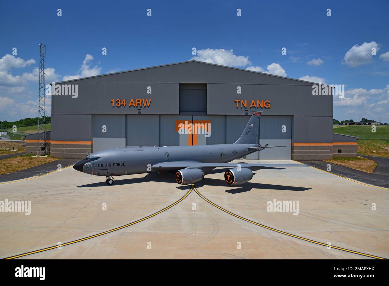 A KC-135R Stratotanker sits in front of the new $31 million aircraft ...