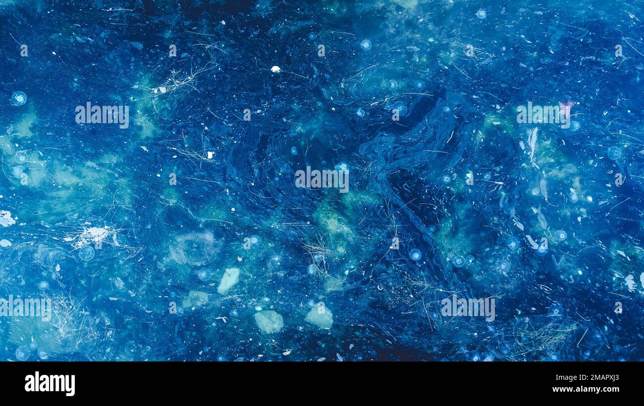 Aerial view of mucilage on the sea. Dirty sea with toxic poisonous ...