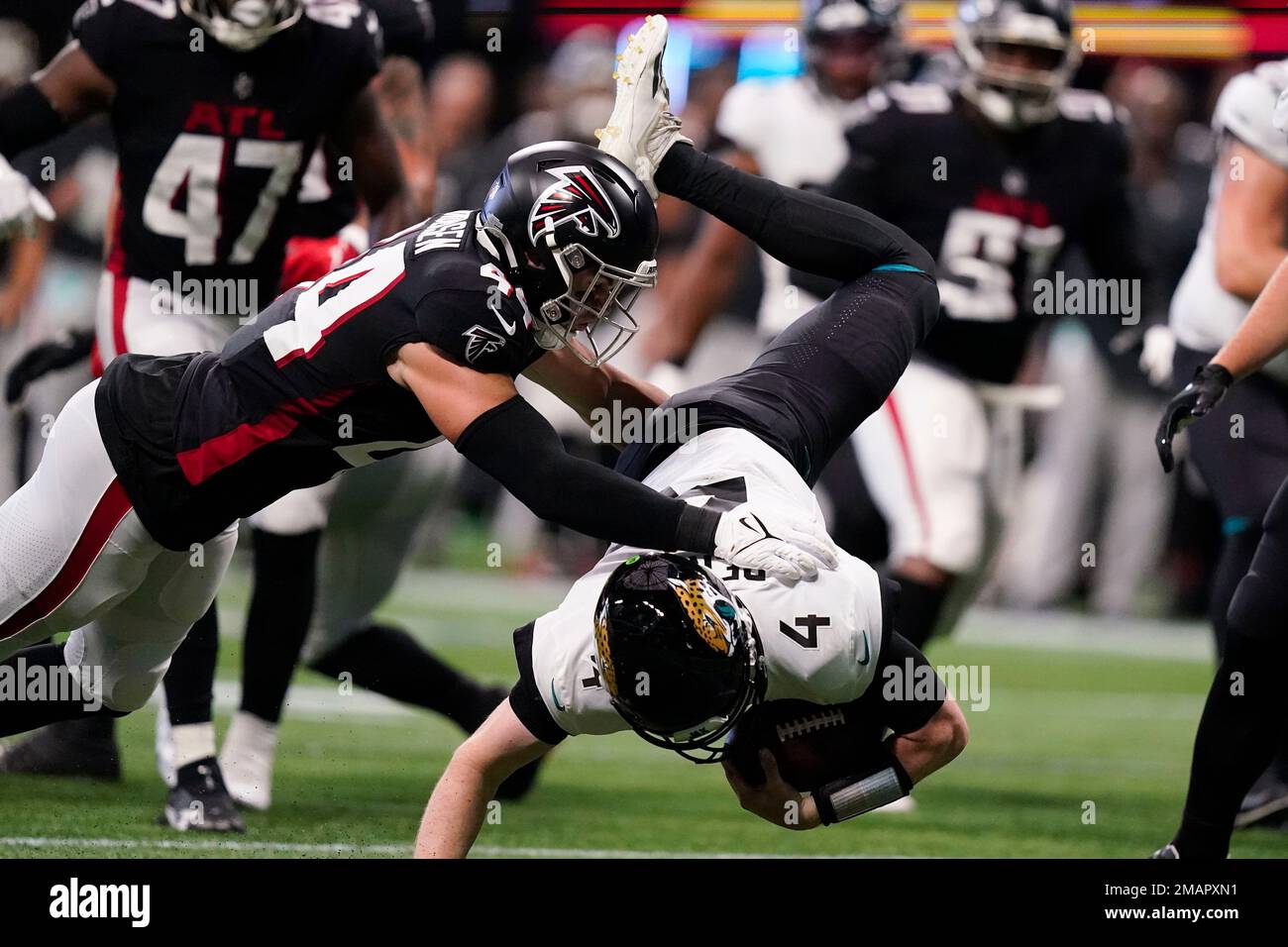 Atlanta Falcons linebacker Troy Andersen (44) hits Jacksonville Jaguars ...