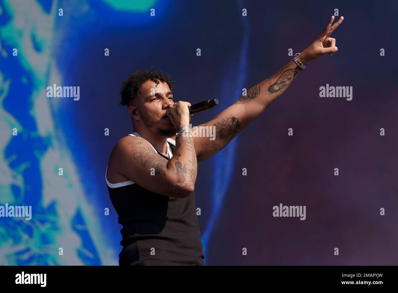 AJ Tracey performs at the Reading Music Festival, England, Friday, Aug ...