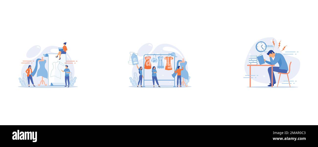 Fashion designers creating a dress pattern and making dress with cloth ...