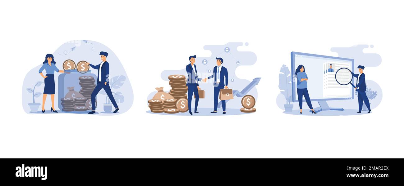 Saving money concept, Two business partners handshaking, Tiny HR ...