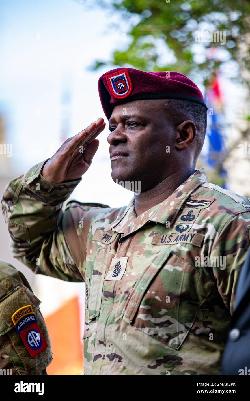 Maj. Gen. Christopher LaNeve and Command Sgt. Maj. David Pitt lay ...