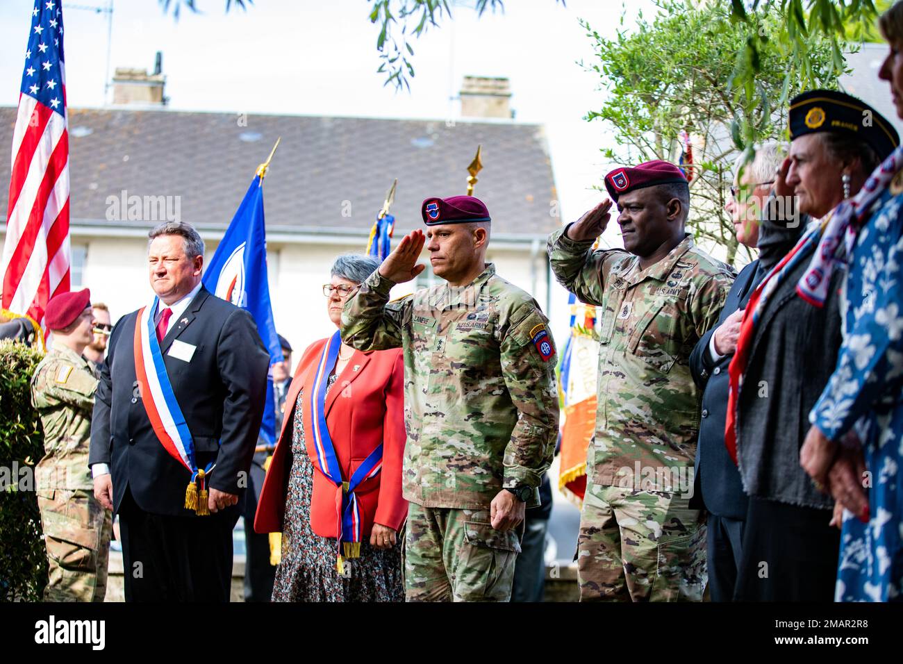 Maj. Gen. Christopher LaNeve and Command Sgt. Maj. David Pitt lay ...