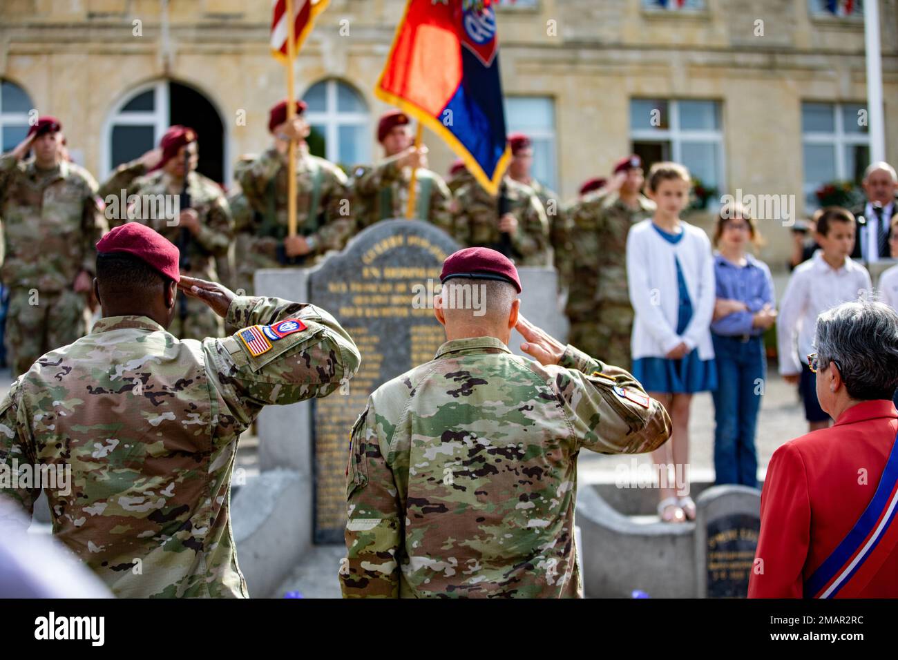 Maj. Gen. Christopher LaNeve and Command Sgt. Maj. David Pitt lay ...