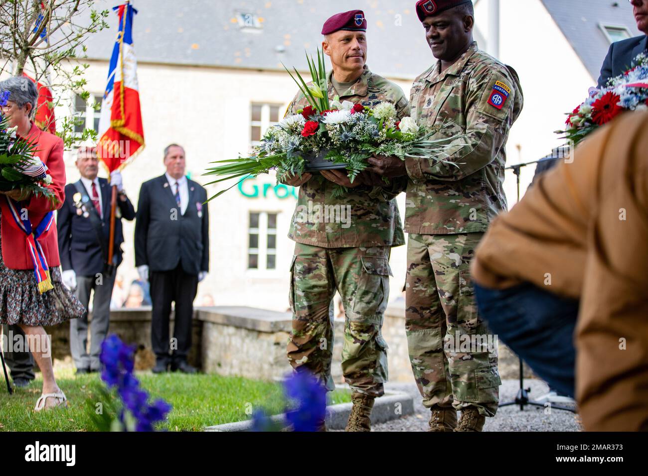 Maj. Gen. Christopher LaNeve and Command Sgt. Maj. David Pitt lay ...