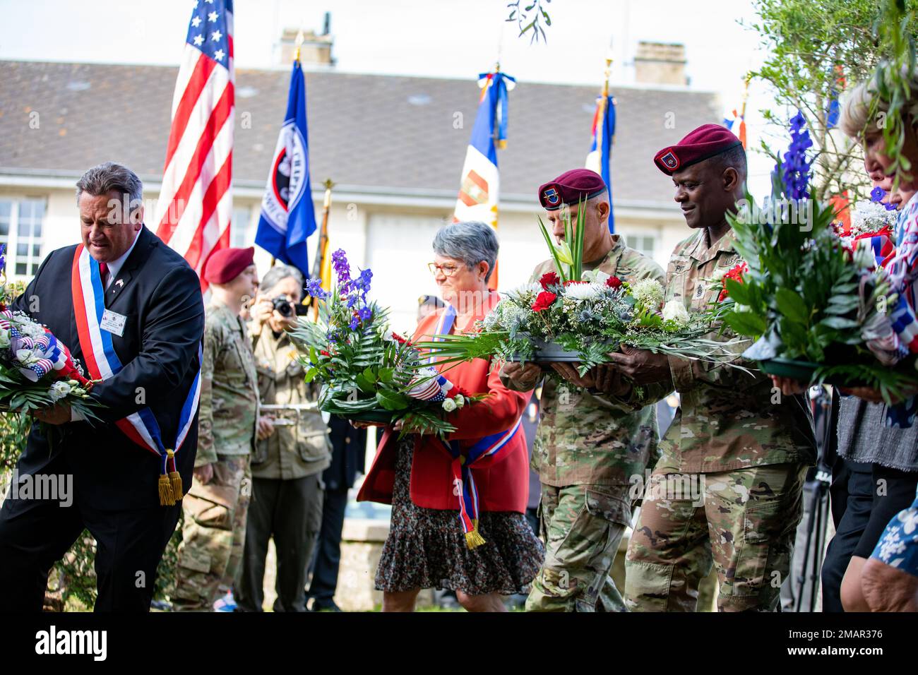 Maj. Gen. Christopher LaNeve and Command Sgt. Maj. David Pitt lay ...