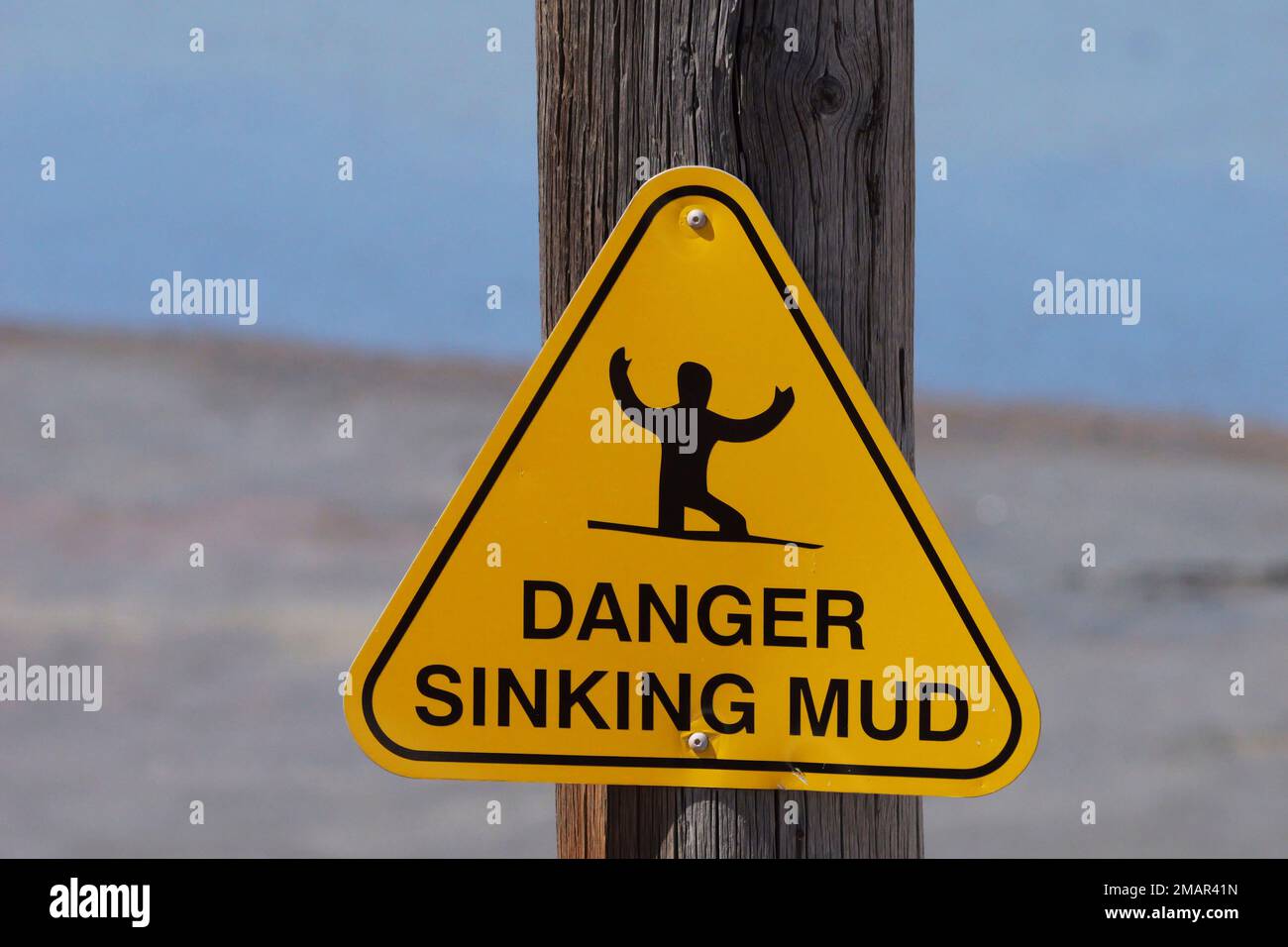 A "Danger Sinking Mud" sign is shown at the Great Salt Lake Marina ...