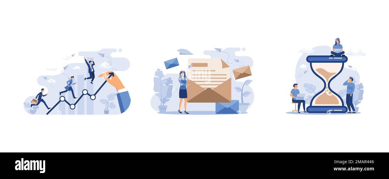 Business people walking up on increase chart line, Cartoon woman ...