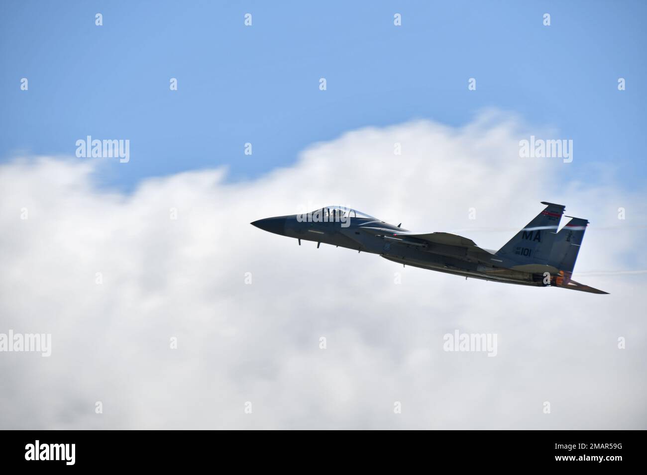 A U.S. Air Force F-15C Eagle, assigned to the 104th Fighter Wing, takes ...
