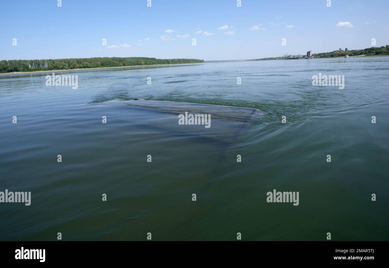 Wreckage of a WWII German warship are seen in the Danube river near ...