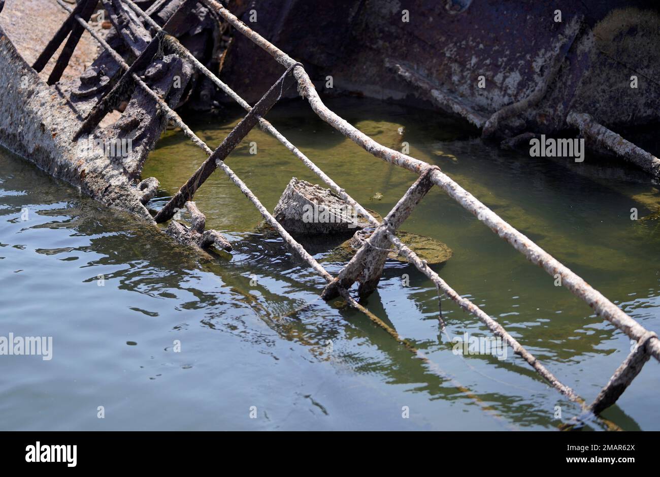 The wreckage of a WWII German warship is seen in the Danube river near ...