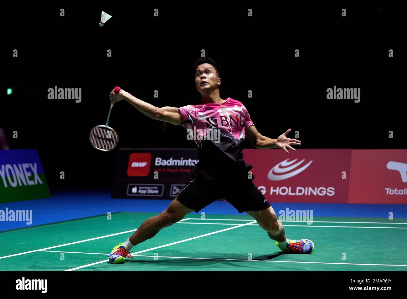 Anthony Sinisuka Ginting of Indonesia competes against Viktor Axelsen ...