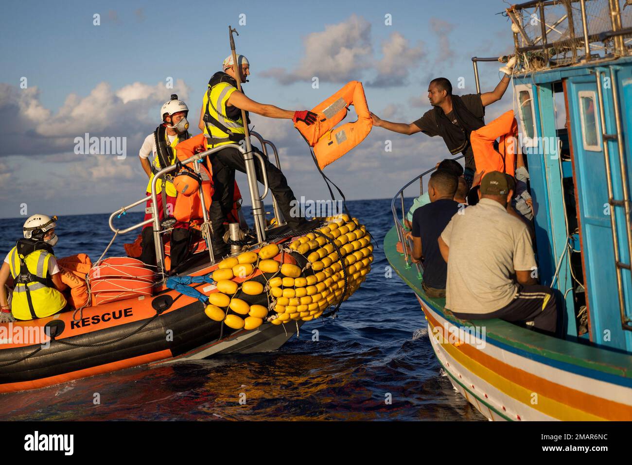A crew member of the NGOs SOS Mediterranee and the International ...