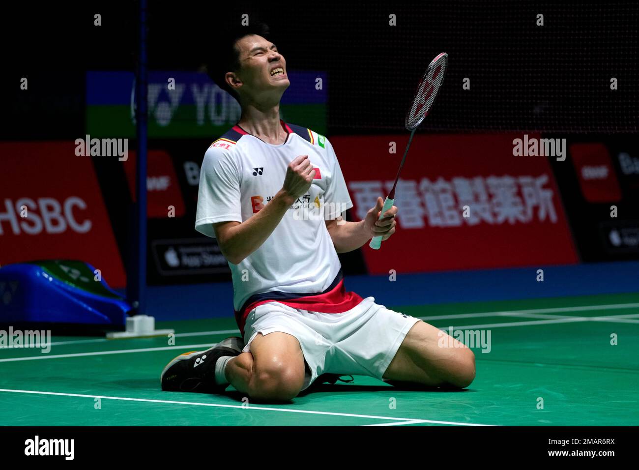 Zhao Jun Peng of China celebrates after winning over H.S. Prannoy of ...
