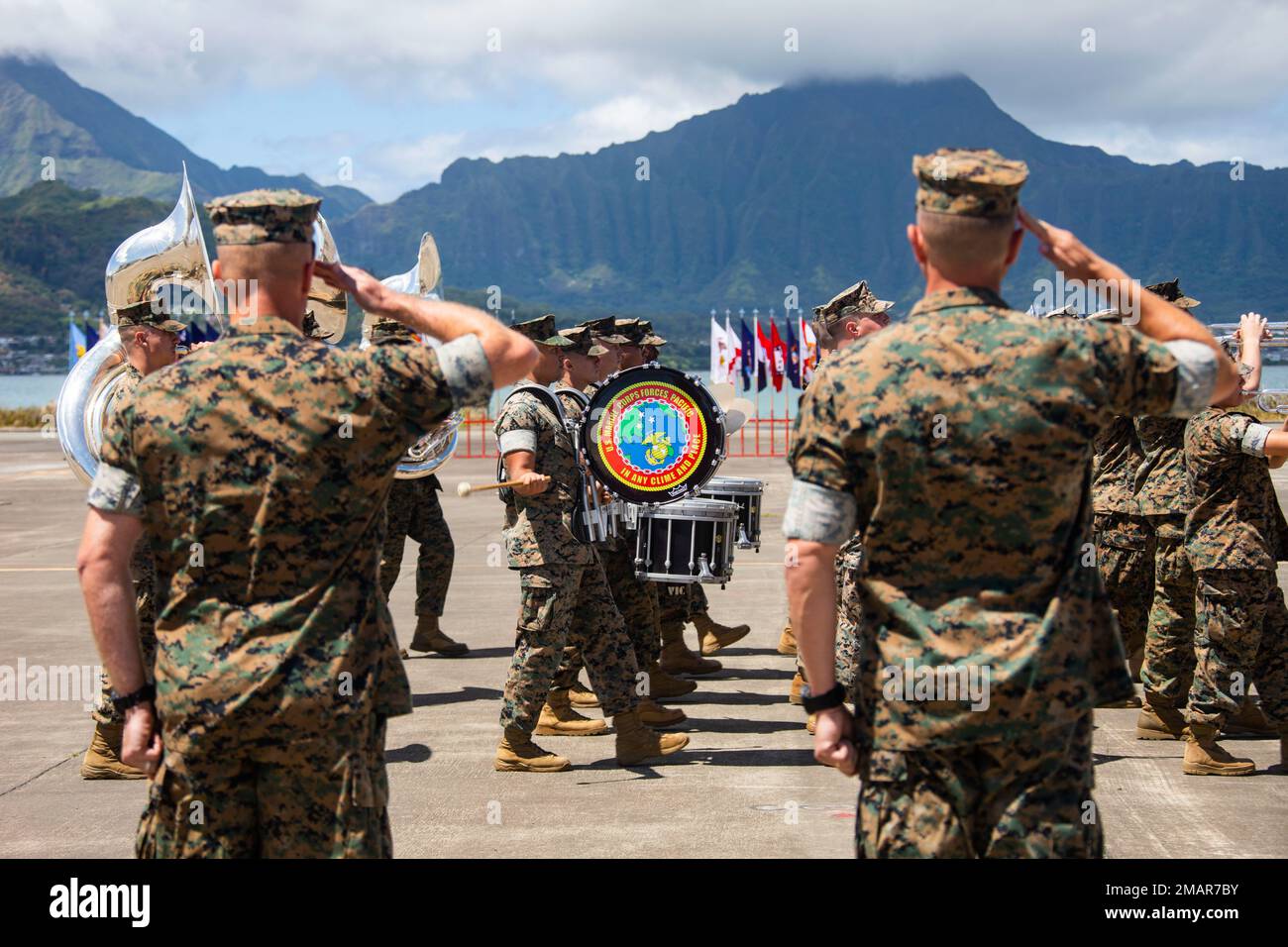 U.S. Marine Corps Lt. Col. Thomas Farrington, left, outgoing commanding ...
