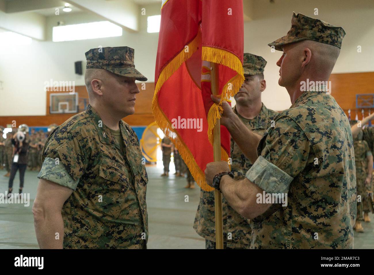 U.S. Marine Corps Col. Matthew Tracy, right, the outgoing commanding ...