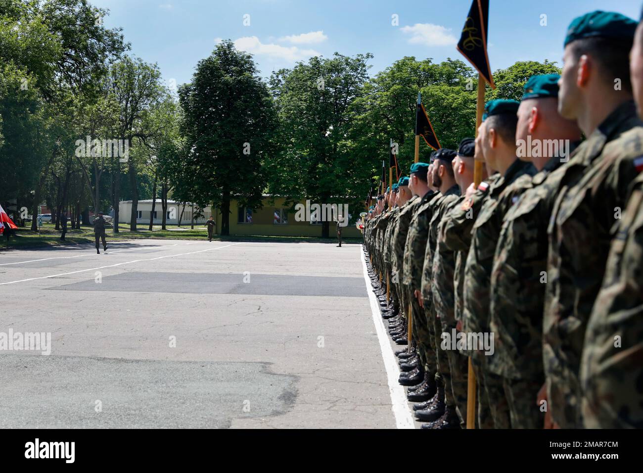 Polish soldiers stand in formation during a ceremony at Biedrusko ...