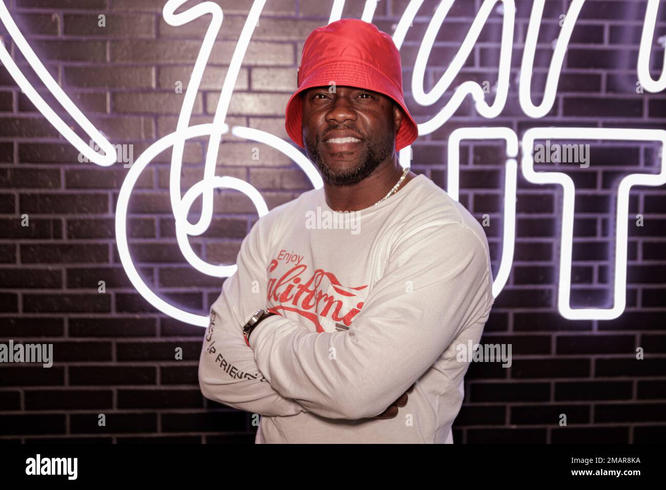Kevin Hart poses for a portrait at the opening of his new vegan fast ...
