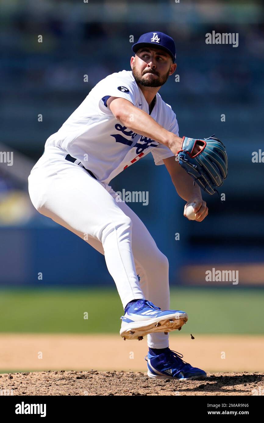 Los Angeles Dodgers relief pitcher Alex Vesia throws during a baseball ...