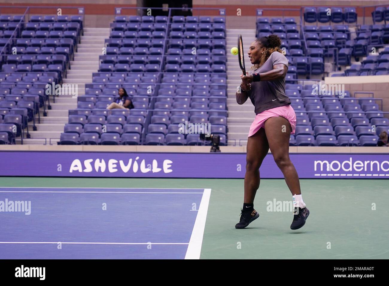 Serena Williams practices at Arthur Ashe Stadium before the start of ...