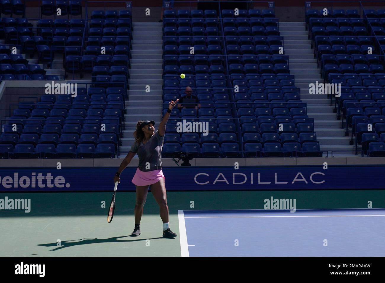 Serena Williams practices at Arthur Ashe Stadium before the start of ...